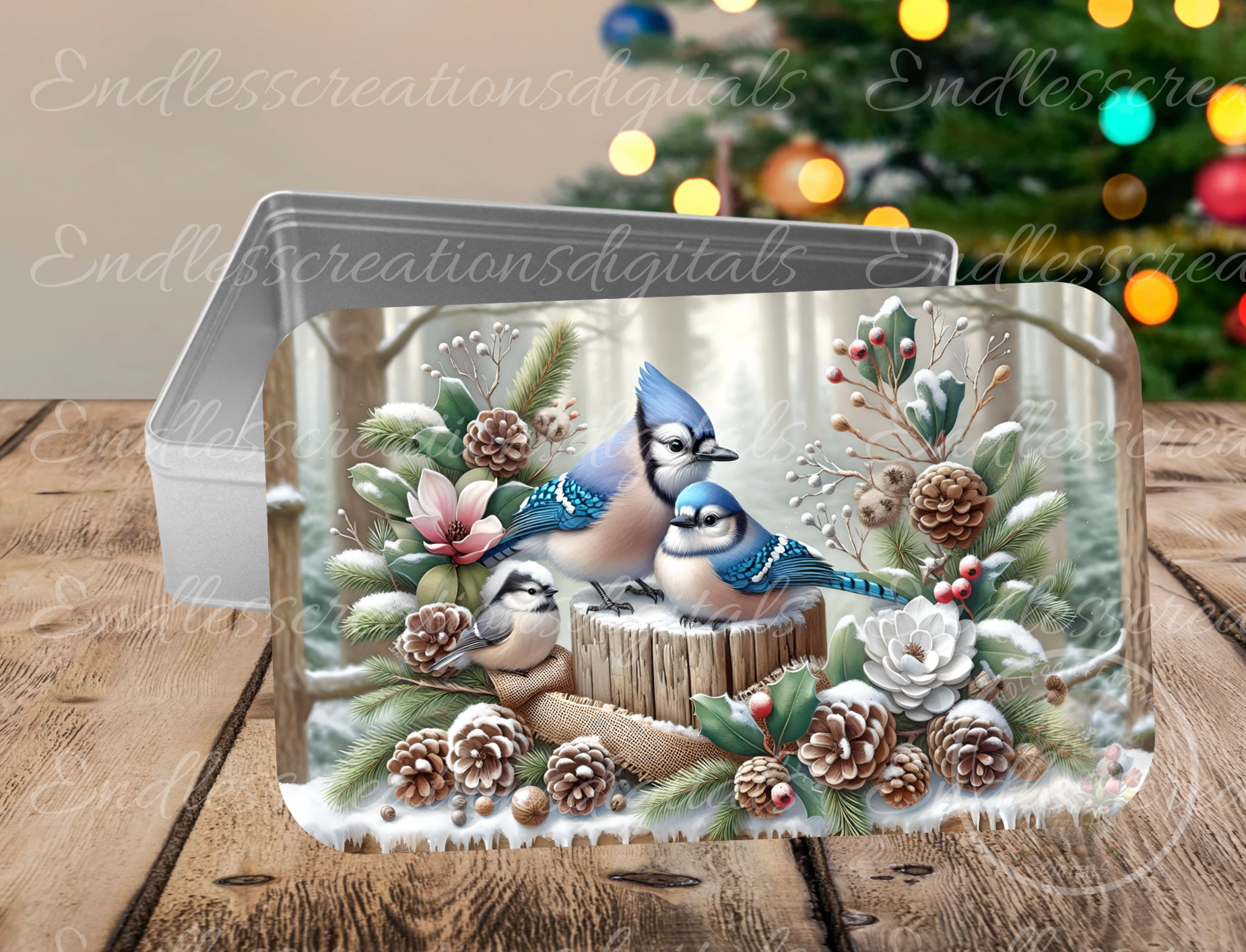 WINTER BLUE JAYS RECTANGLE/TINS – Endless Creations Digitals