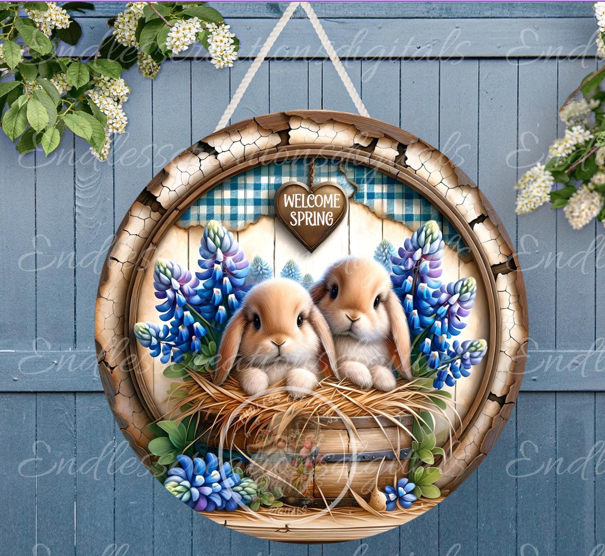BLUEBONNETS SPRING BUNNY Wreath Sign, door hanger, slate, wind spinner ...